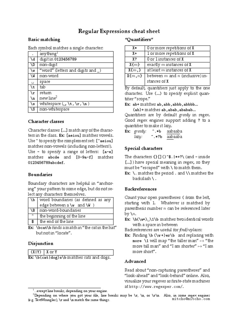 Character Matching Cheat Sheet | PDF