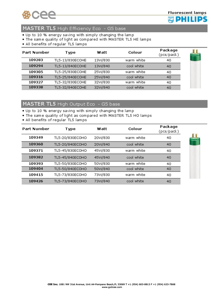 Master Tl5: High Efficiency Eco - G5 Base | PDF | Fluorescent Lamp ...