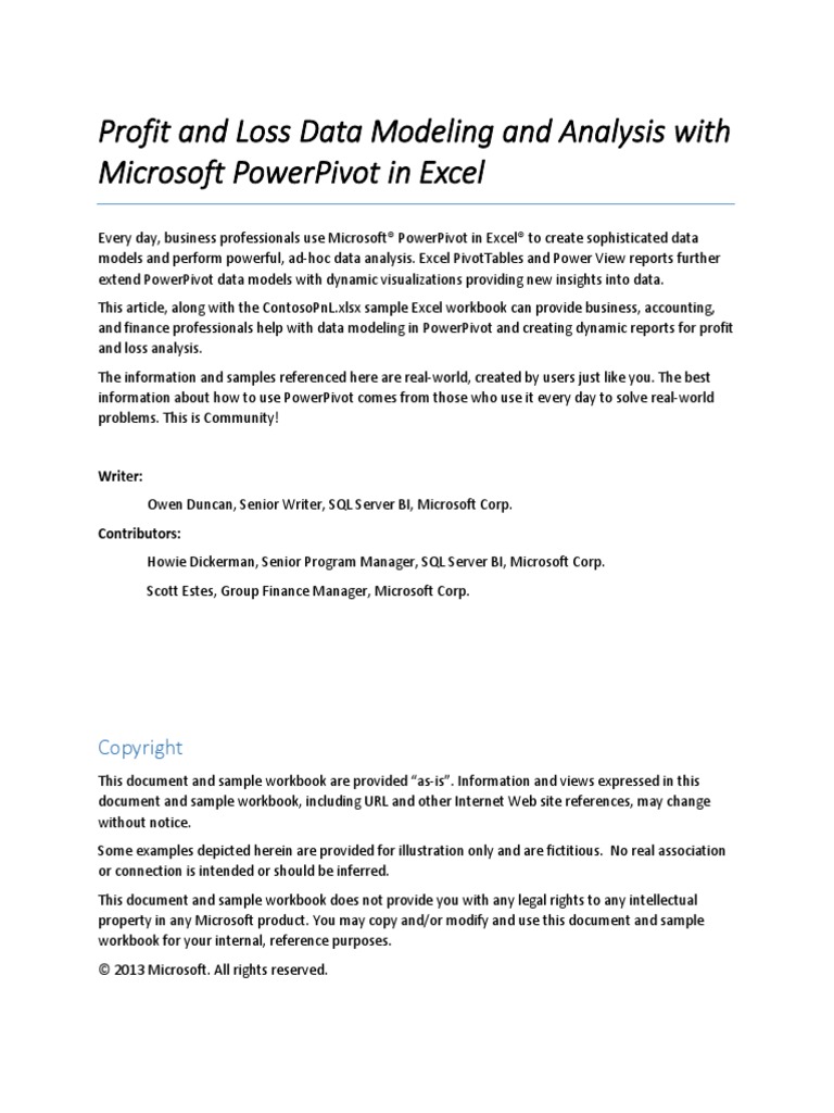 Profit and Loss Data Modeling and Analysis With Microsoft PowerPivot in Excel | PDF | Microsoft ...