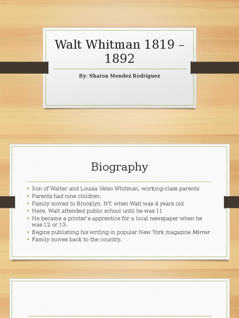 Walt Whitman 1819 - 1892: By: Sharon Mendez Rodriguez | PDF | Walt ...