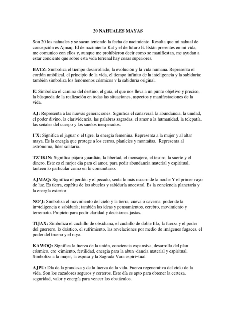 20 Nahuales Mayas Pdf Civilización Maya Alma