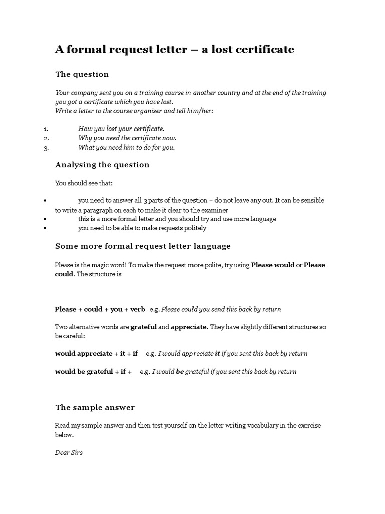 A Formal Request Letter GT Task 1 | PDF