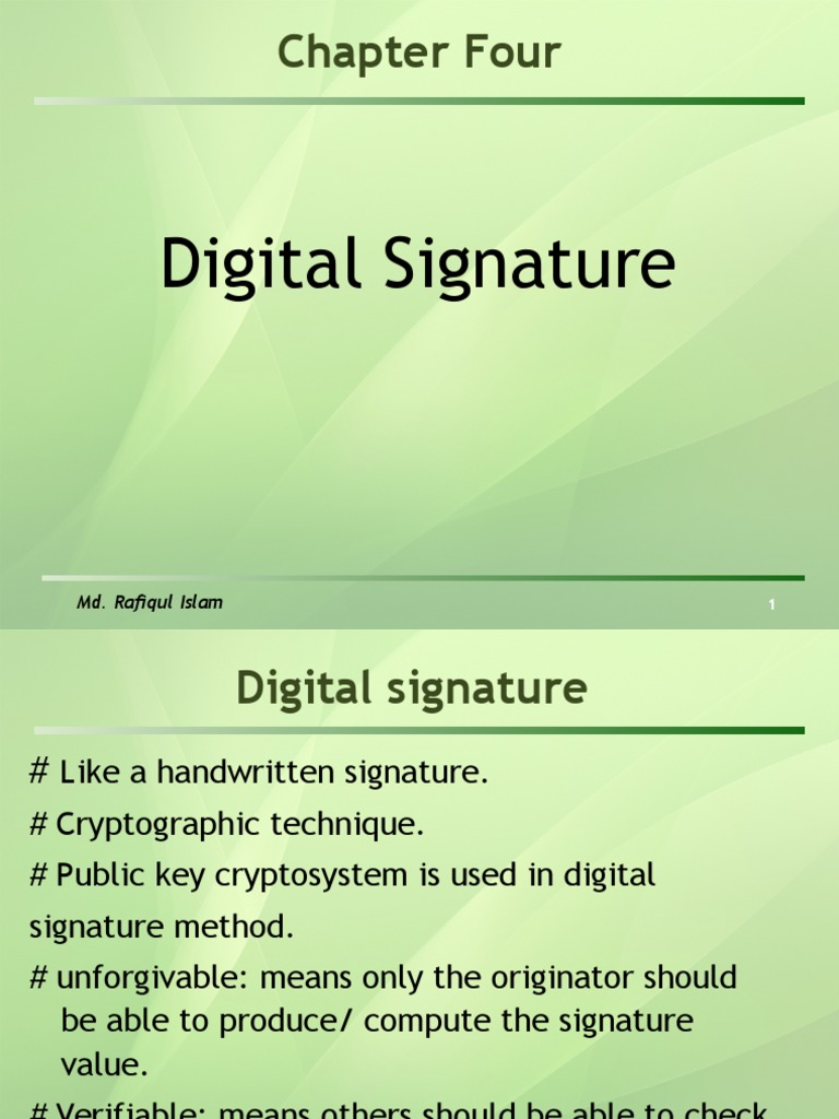 CHAPTER Digital Signature | PDF | Public Key Cryptography | Key (Cryptography)