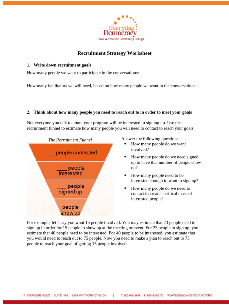 Recruitment Strategy Worksheet: 1. Write Down Recruitment Goals | PDF ...