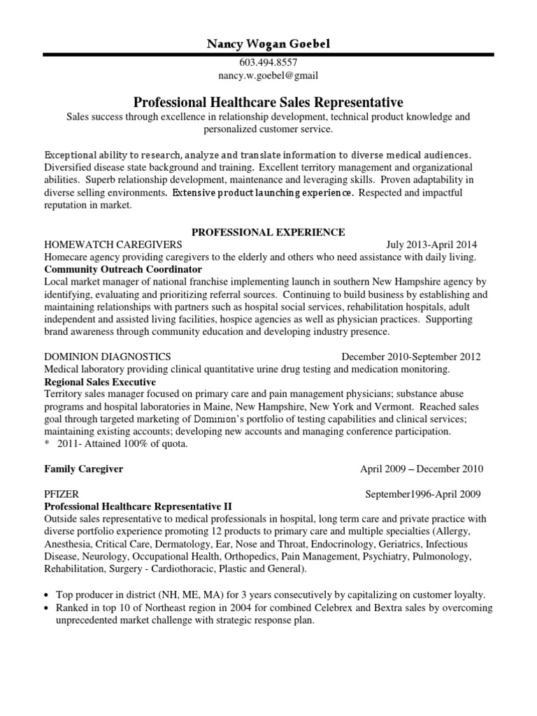 Healthcare Sales in New Hampshire Resume Nancy Goebel | PDF | Caregiver ...