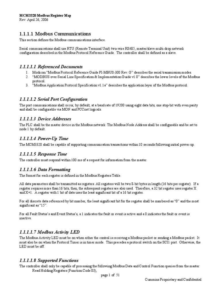 9 MCM3320 Modbus Register Map (Address Sorted) April2006 PDF | PDF ...