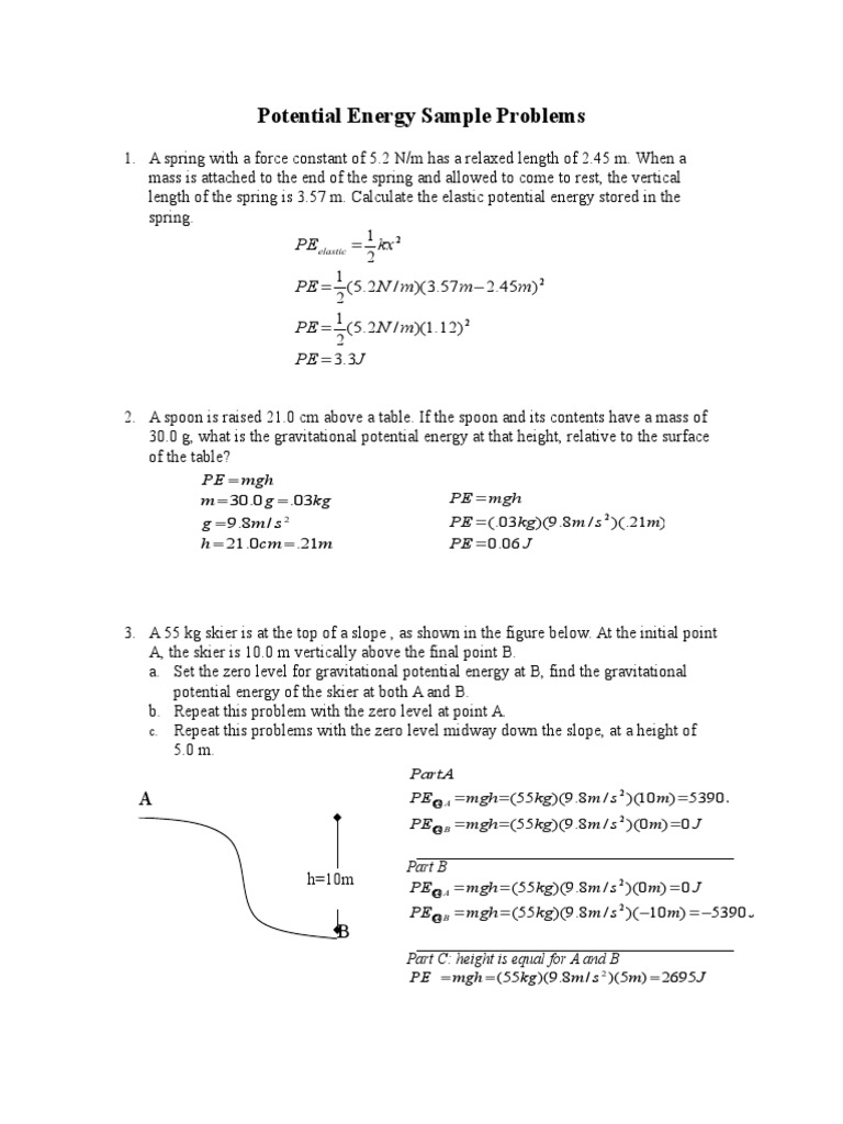 Potential Energy Sample Problems | PDF | Science & Mathematics