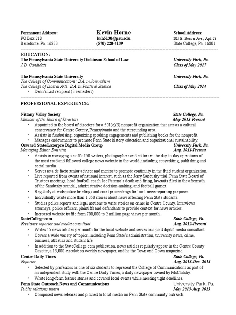 Kevin Horne Resume | PDF | Pennsylvania State University | Public Sphere