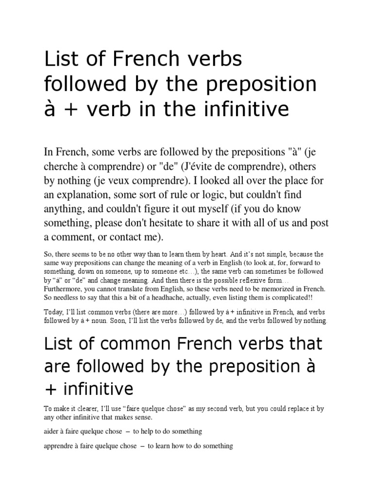 French Verbs with Prepositions à | PDF | Verb | Preposition And ...
