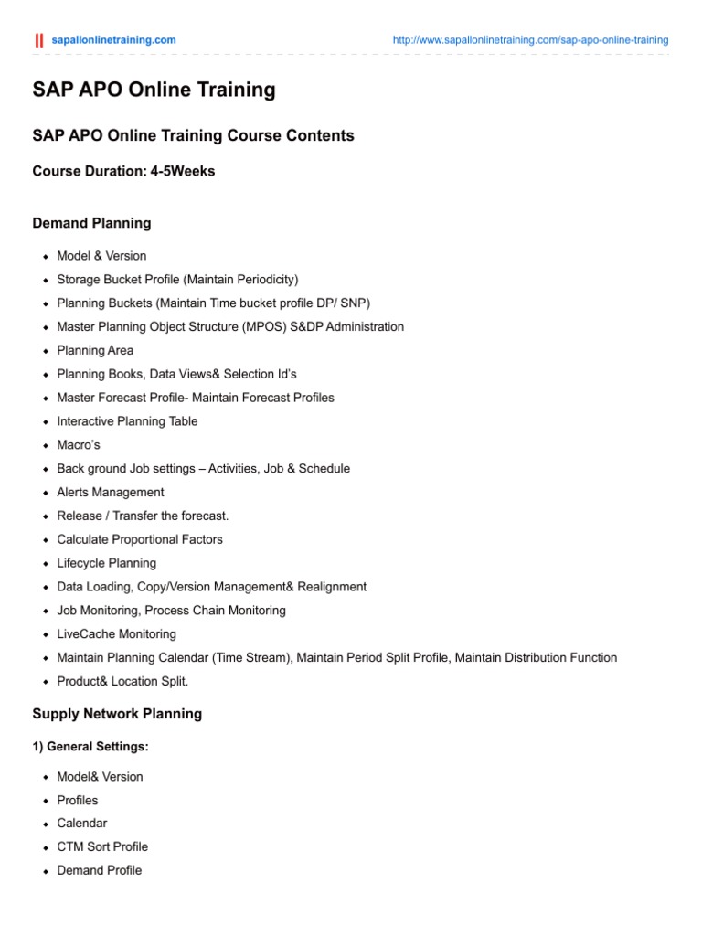 SAP APO Online Training Course Overview | PDF