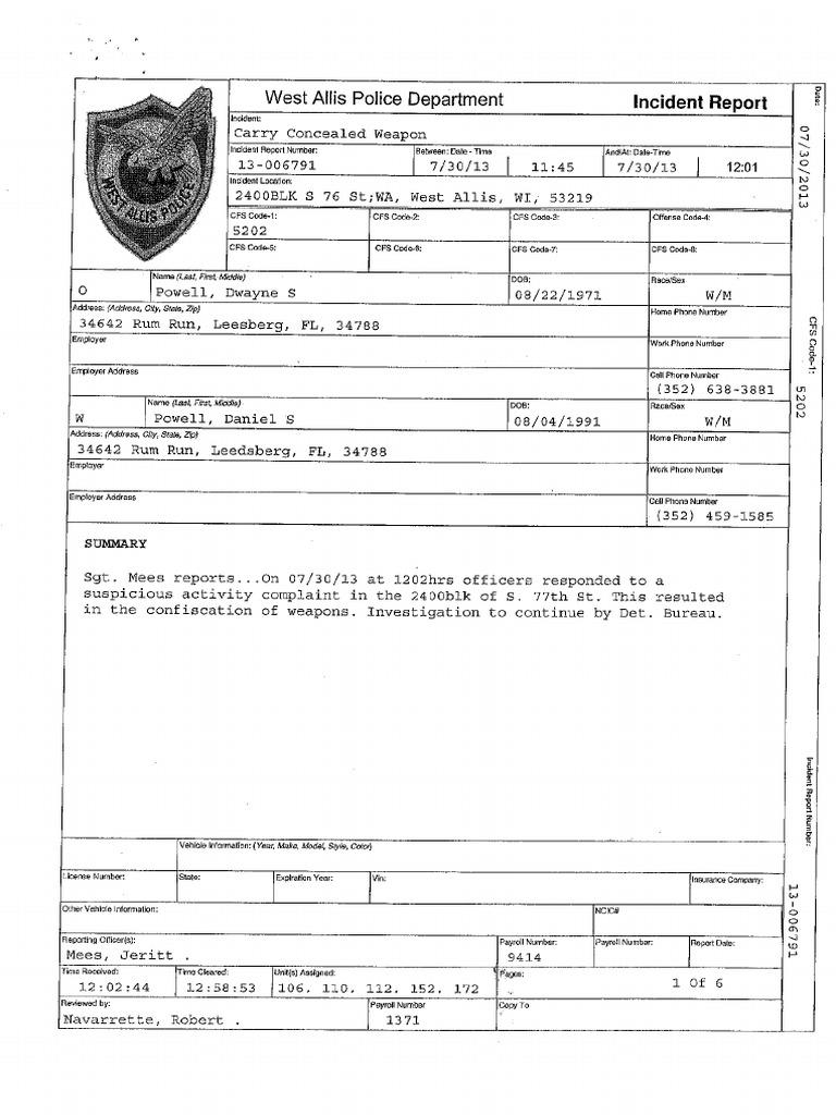 Dwayne Powell Arrest Report | PDF