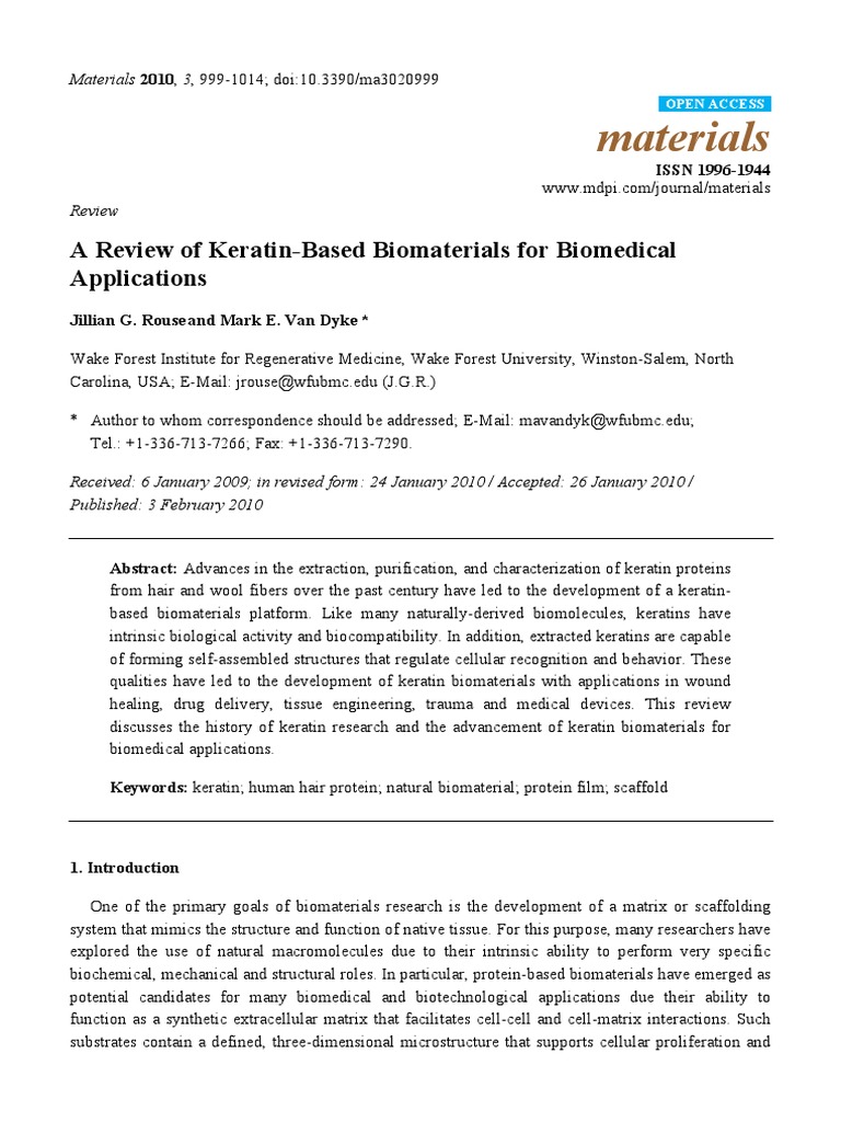 A Review of Keratin-Based Biomaterials For Biomedical Applications | PDF | Tissue Engineering ...