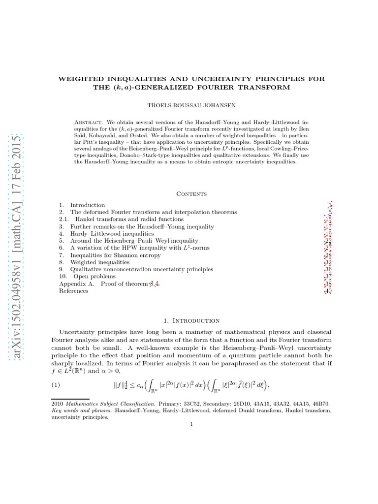 Weighted Inequalities and Uncertainty Principles | PDF | Fourier Transform | Uncertainty Principle