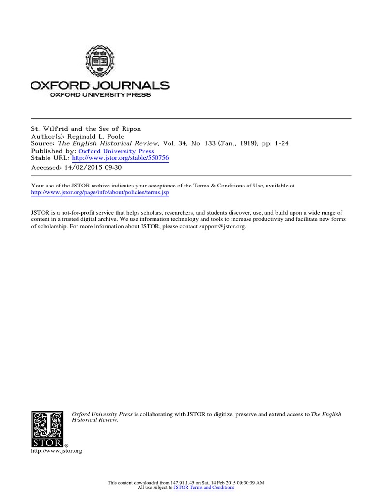 St. Wilfrid and The See of Ripon | PDF | Bede | Pope