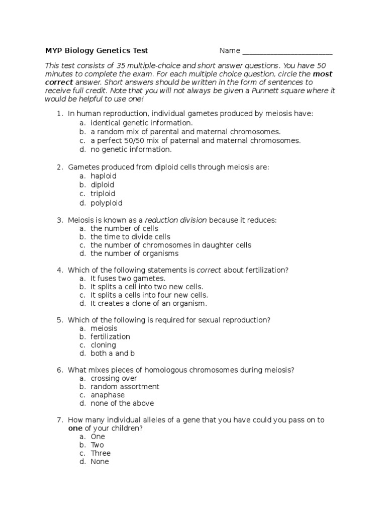 Myp Biology Genetics Exam | PDF | Zygosity | Dominance (Genetics)