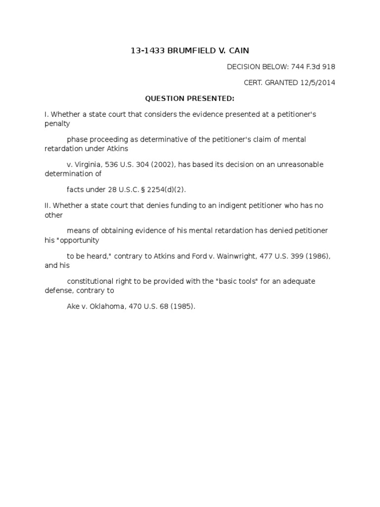 Brumfield v. Cain: Mental Retardation Appeal | PDF