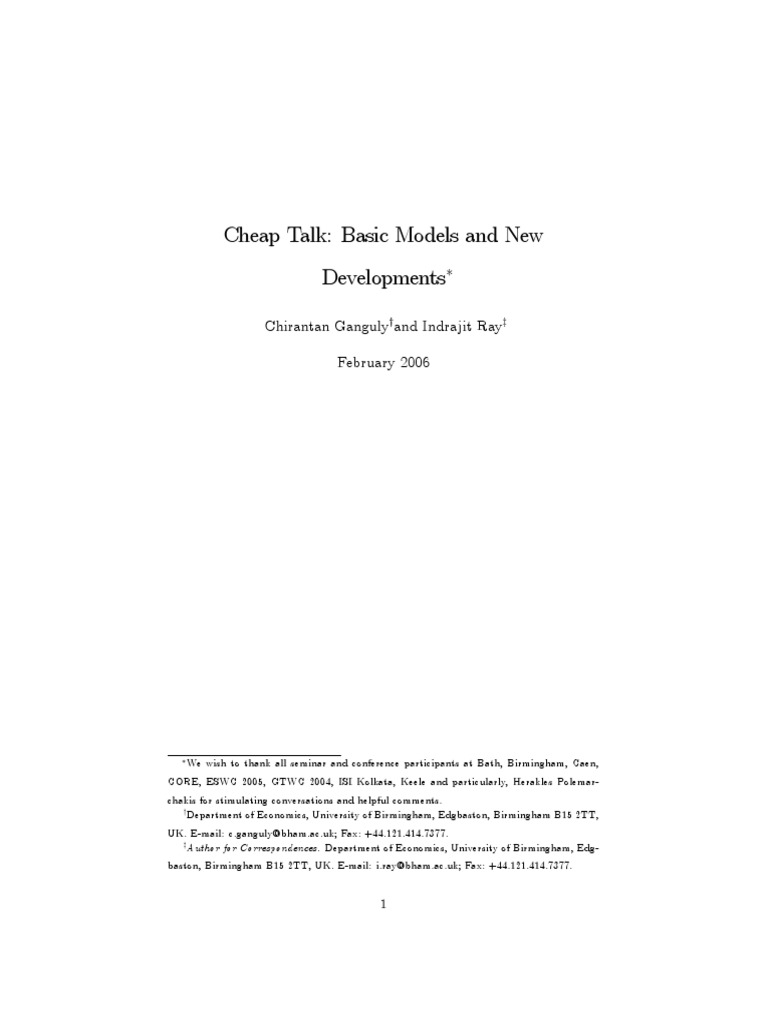 Understanding Cheap Talk in Economics | PDF | Economics Of Uncertainty ...