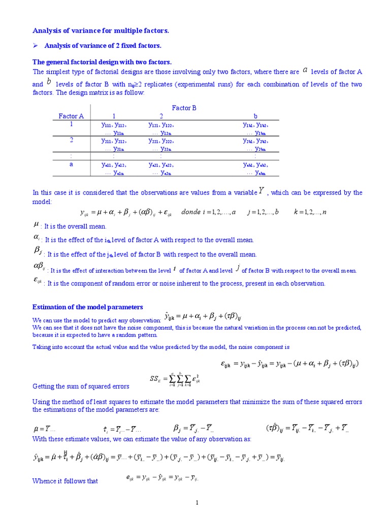 1 Analysis Of Variance Of Multiple Factors 1 Analysis Of Variance 