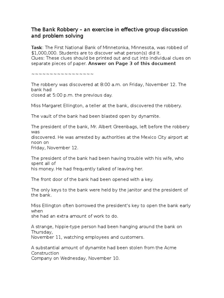 The Bank Robbery | Violence | Theft | Free 30-day Trial | Scribd