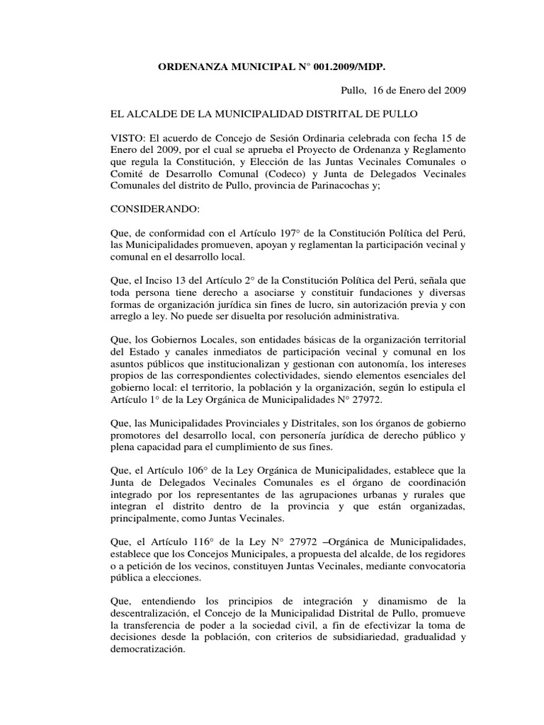 Constitución de Juntas Vecinales en Pullo | PDF | Alcalde | Gobierno local