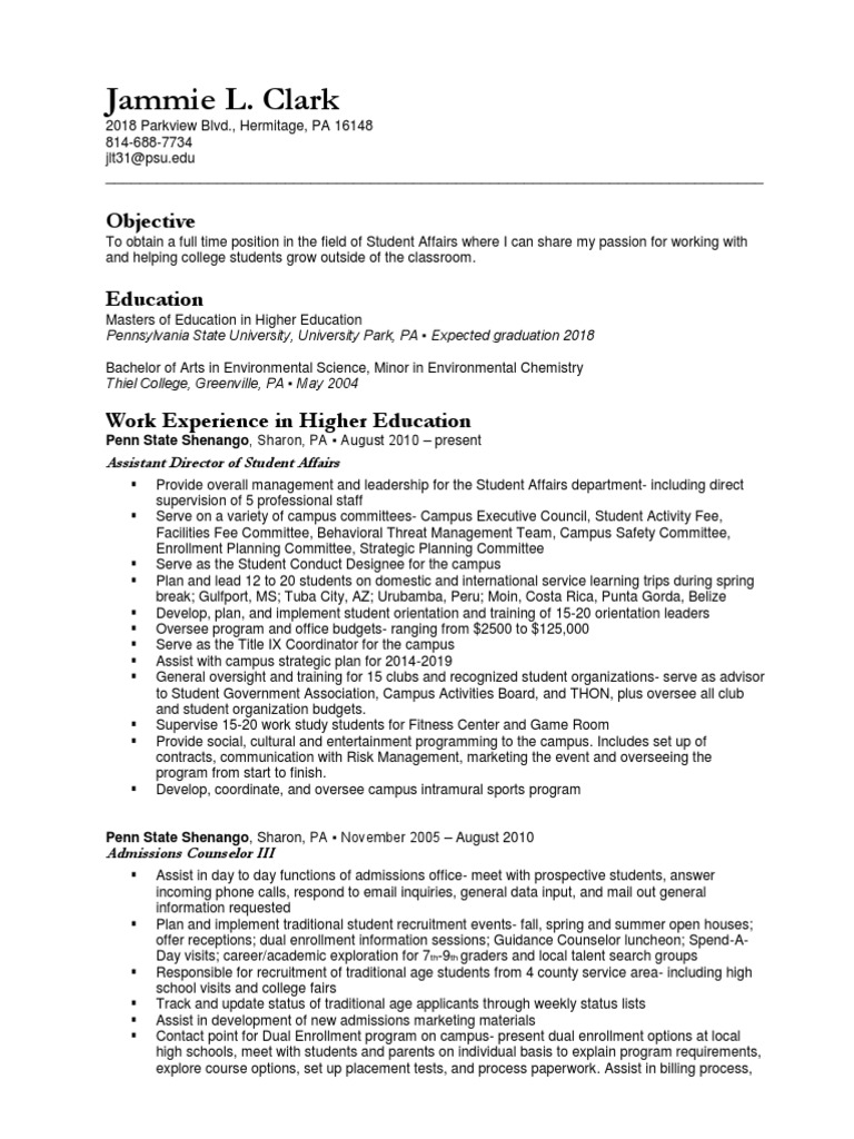 Jammie Clark Resume - Updated March 2015 | PDF | Pennsylvania State ...
