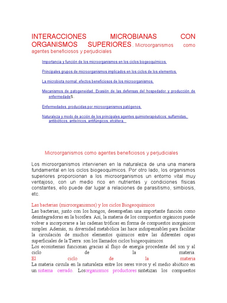 Interacciones Microbianas Con Organismos Superiores | PDF | Antibióticos | Nitrógeno