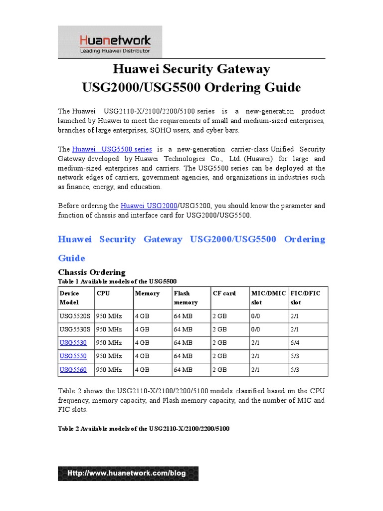 Huawei Security Gateway USG2000-USG5500 Ordering Guide | PDF ...