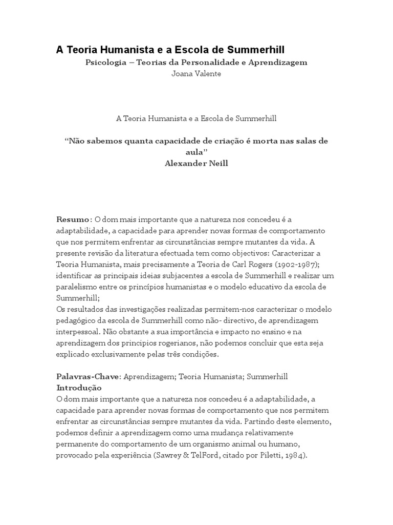 A Teoria Humanista e A Escola de Summerhill | Download grátis PDF ...