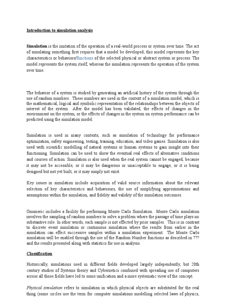 Introduction To Simulation Analysis: Functions | PDF | Simulation ...