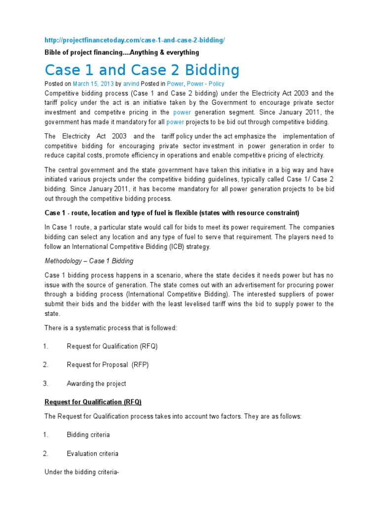 Case 1 and Case 2 Bidding: Bible of Project Financing.... Anything & Everything | PDF | Request ...