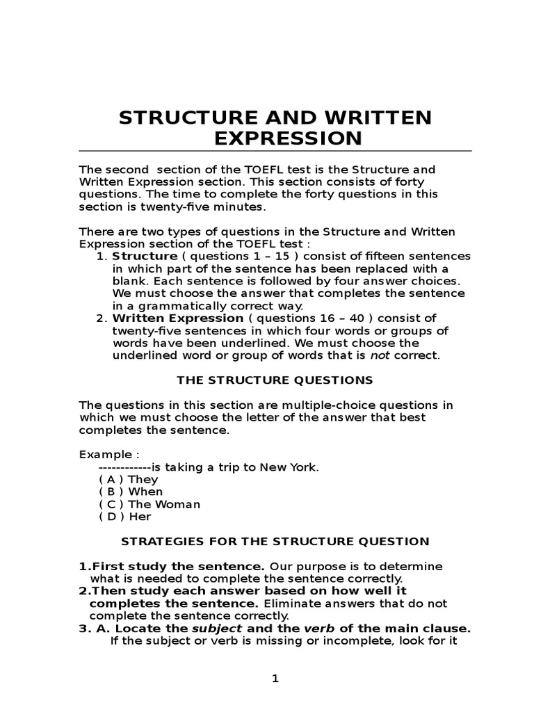 Structure and Written Expression | Subject (Grammar) | Question