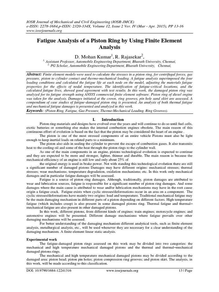 Fatigue Analysis of A Piston Ring by Using Finite Element Analysis ...