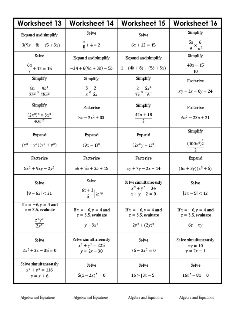 Algebra Worksheets: Solve & Simplify | PDF | Computers