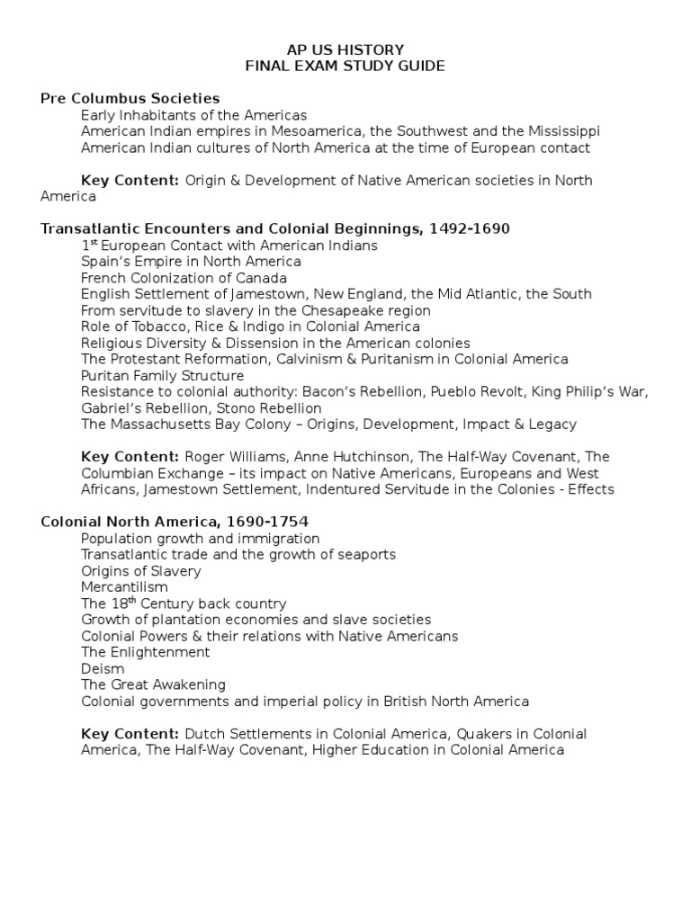 AP US History Final Exam Study Guide | PDF | Colonial History Of The ...