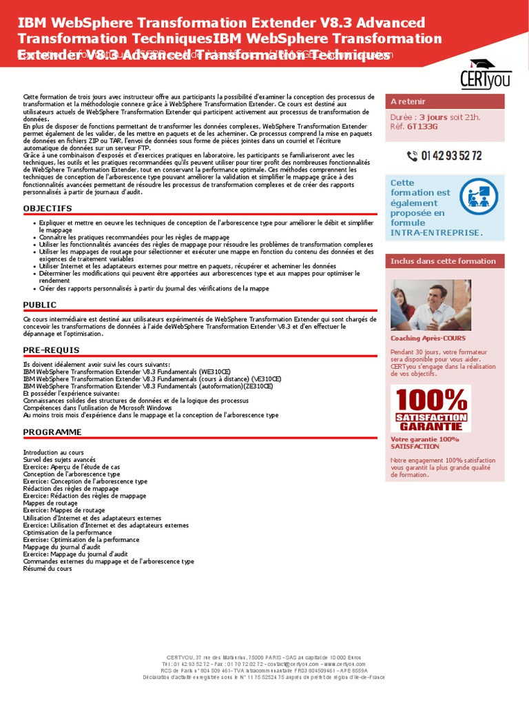 6T133G Formation Ibm Websphere Transformation Extender v8 3 Advanced ...