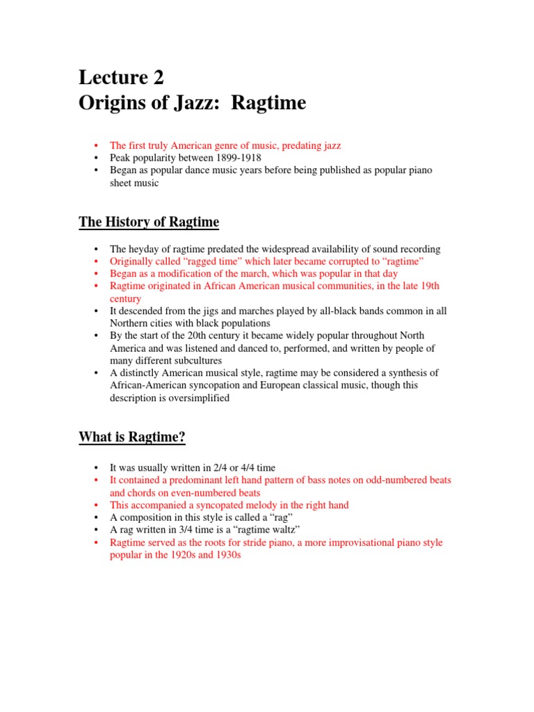 Lecture 2 (Ragtime) | PDF | Ragtime | James Scott (Composer)