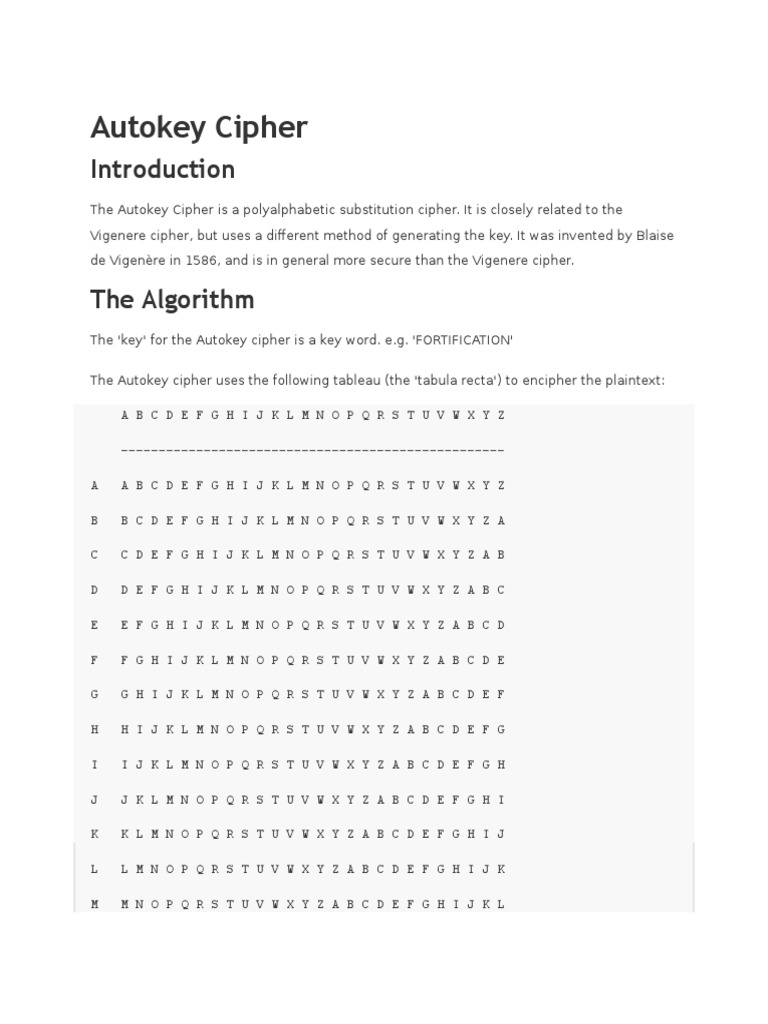 Autokey Cipher | PDF | Cipher | Computer Security