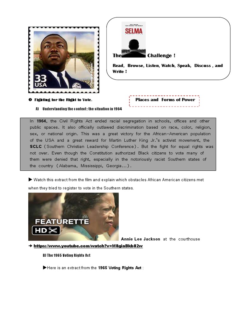 Selma Movie Analysis | PDF | Voting Rights Act Of 1965 | Martin Luther ...