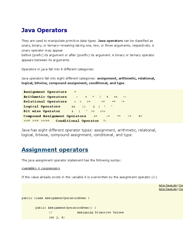 Operators in Java | PDF | Boolean Data Type | Data Type