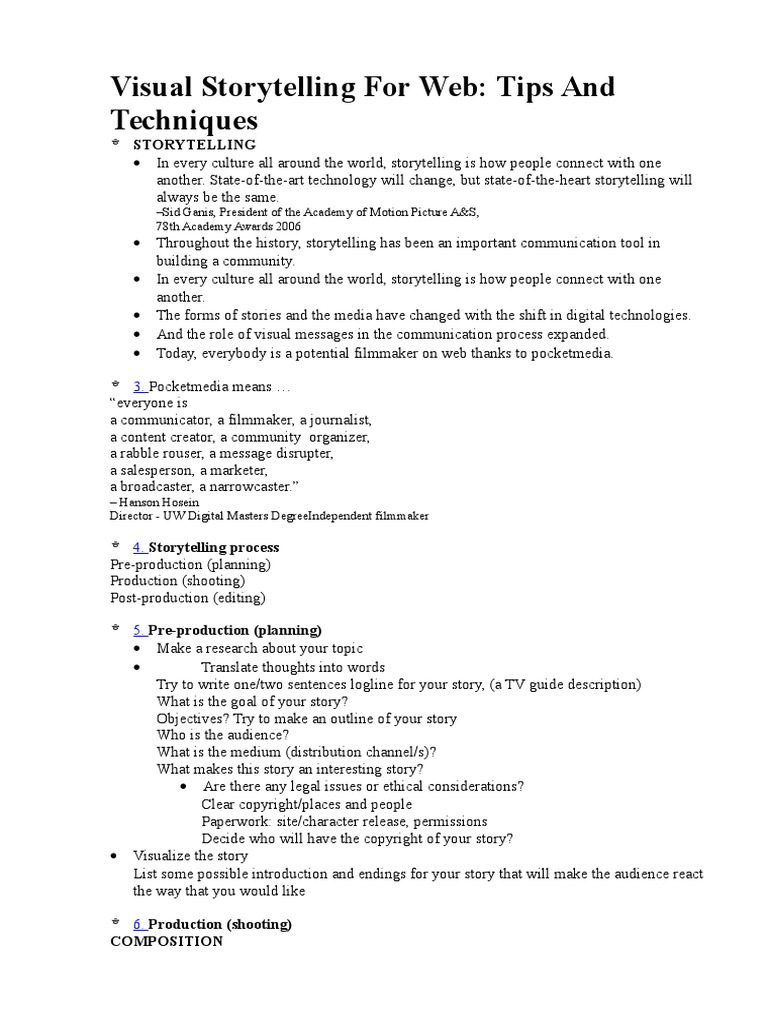 Visual Storytelling Techniques | PDF | Composition (Visual Arts ...