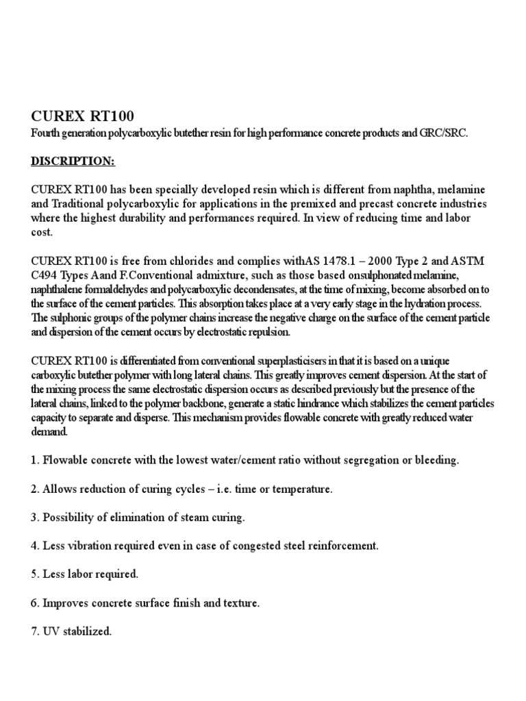 (451712649) Curex RT 100 (TDS) | PDF | Concrete | Materials Science