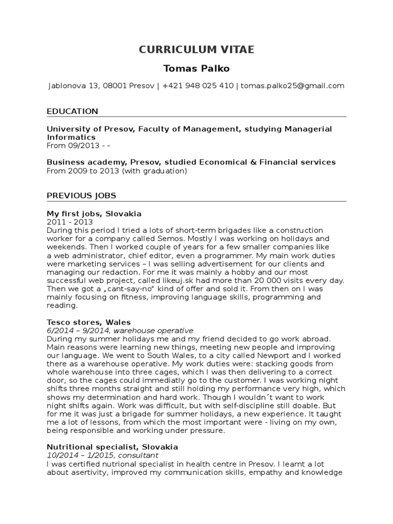 CV - Tom | Download Free PDF | Personal Trainer | Cognition