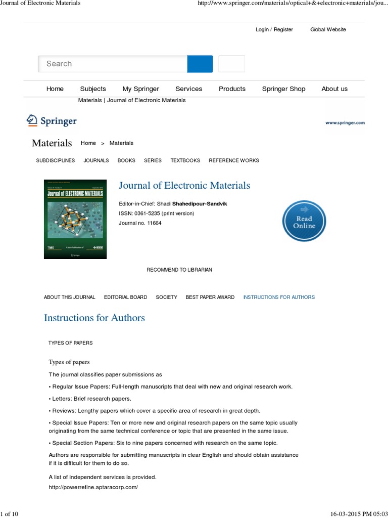 Journal of Electronic Materials | PDF | Citation | Publishing