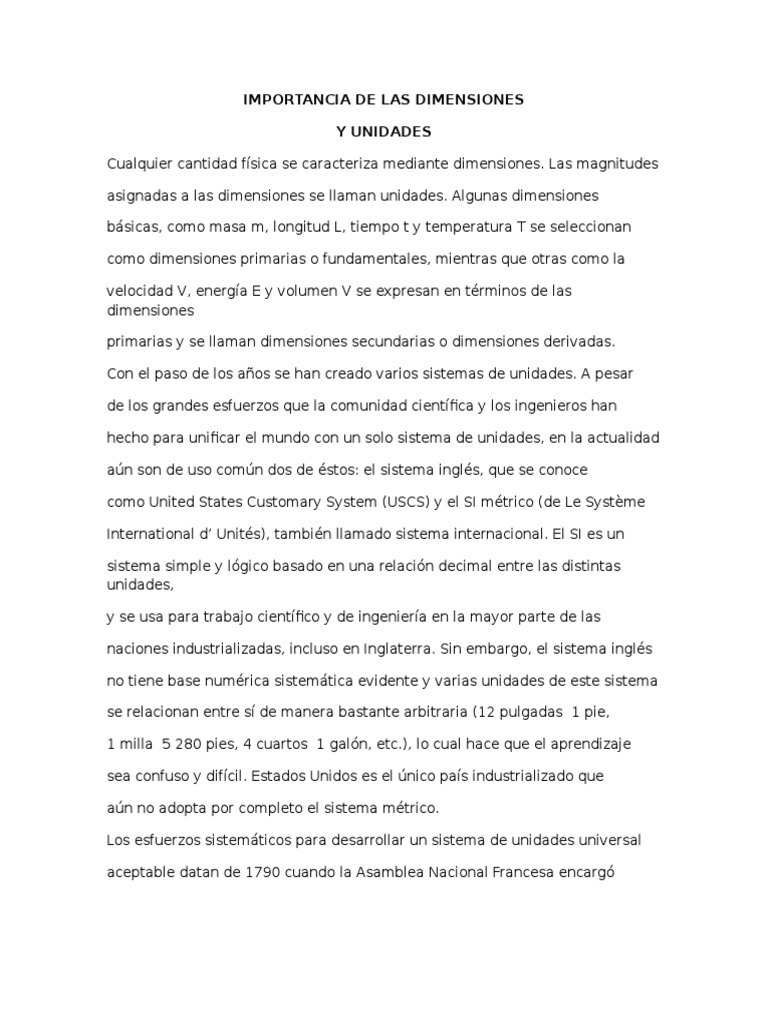 Importancia de Las Dimensiones | PDF