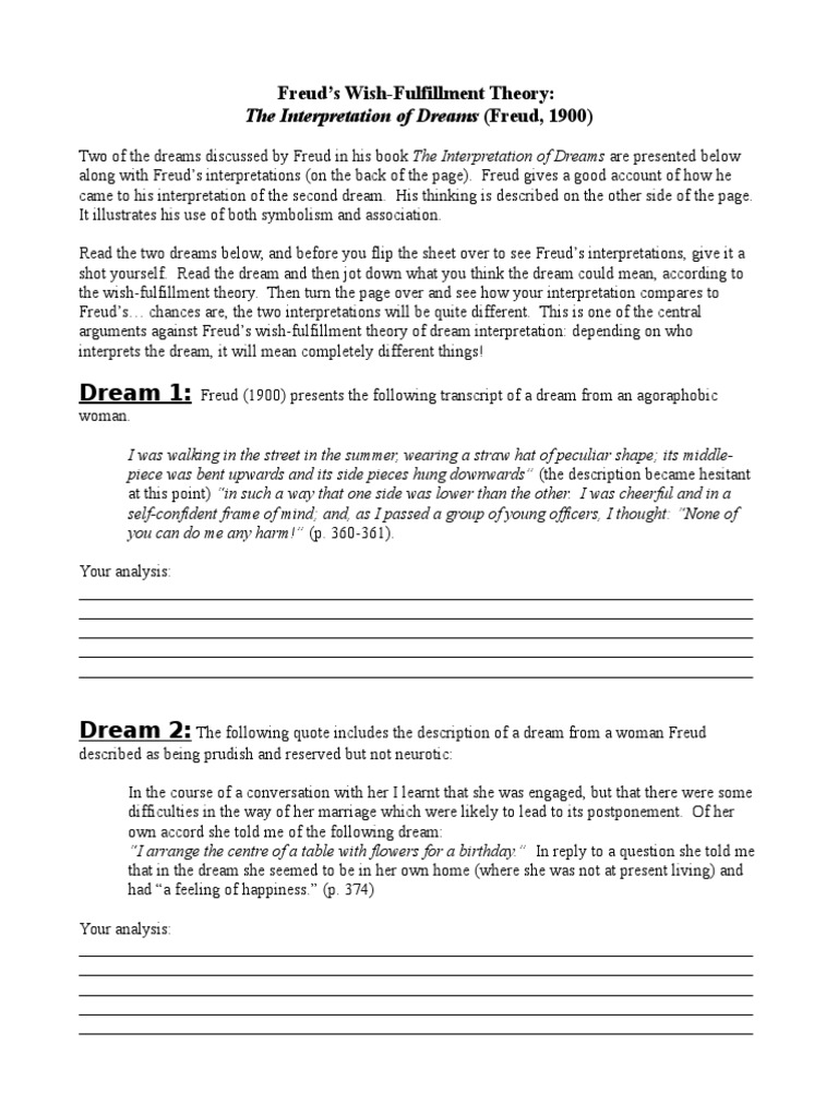 Freud's Wish-Fulfillment Theory Handout | PDF | Sigmund Freud | Virginity