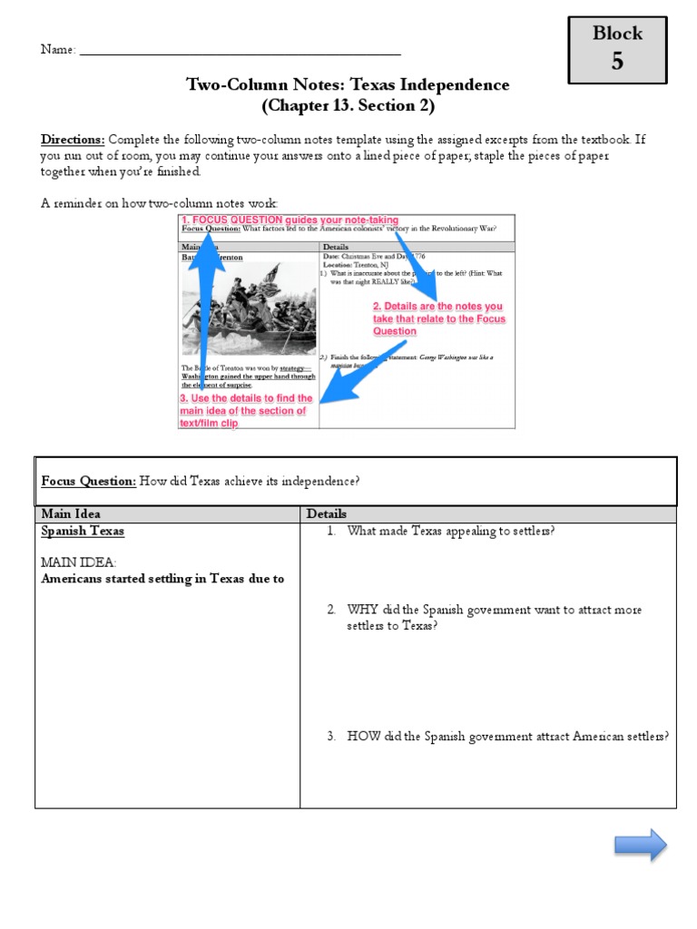Texas Independence Two-Column Notes | PDF | History