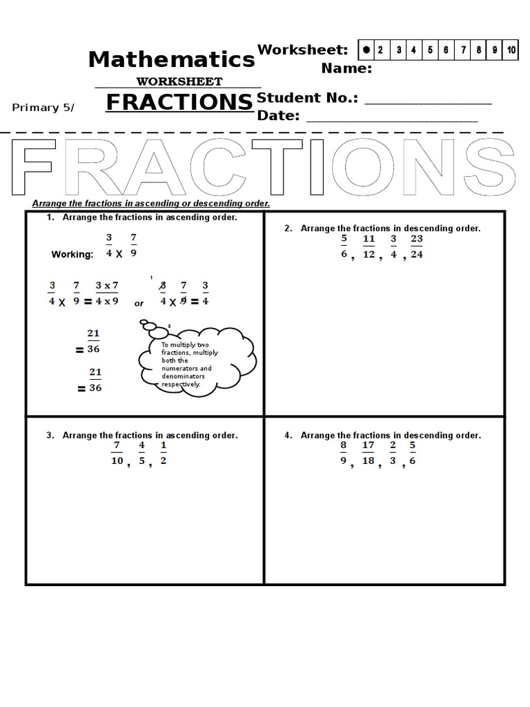 Fractions: Ascending and Descending Order Worksheet | PDF | Teaching ...