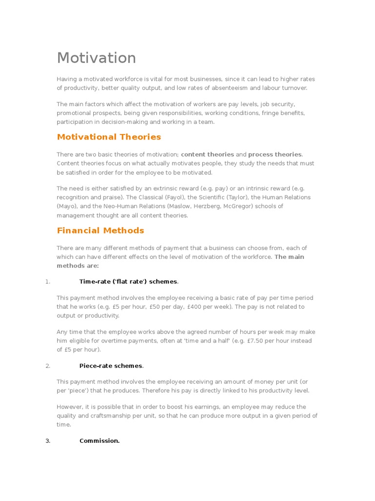 A Level Business Motivation Theories | PDF | Motivation | Motivational