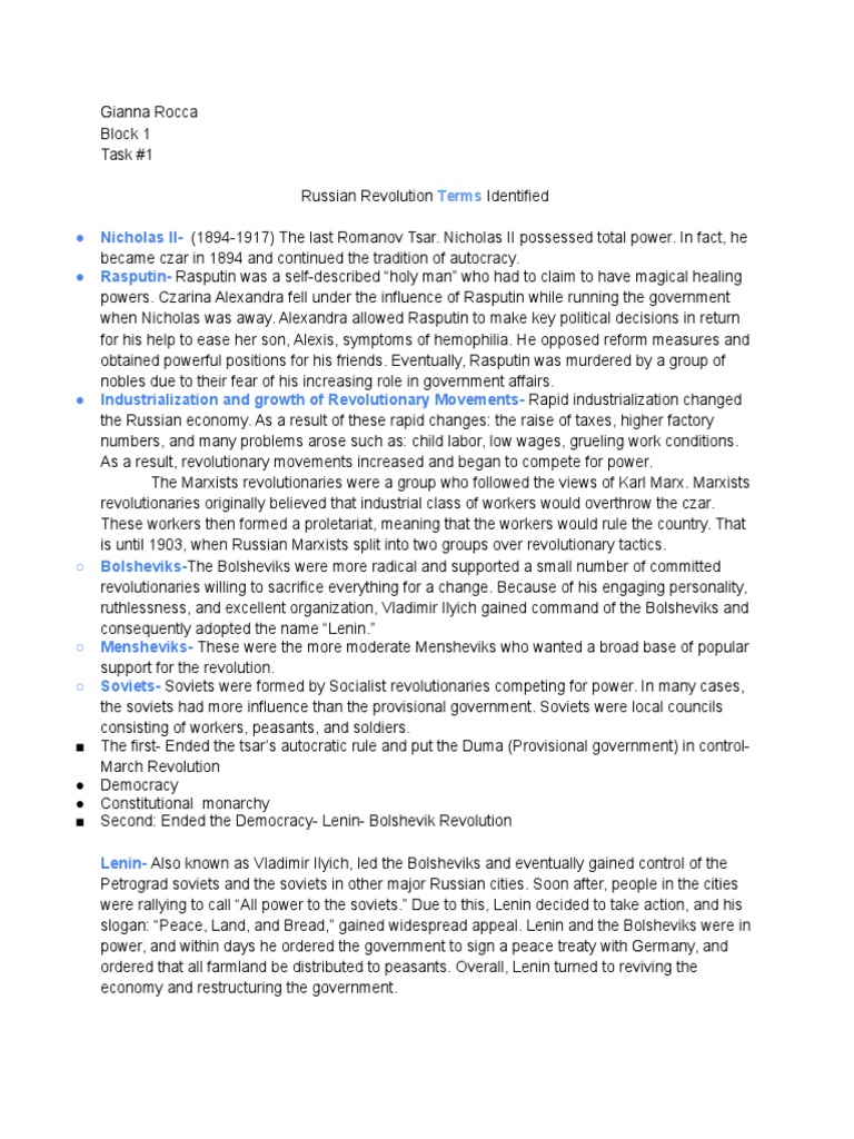 Key Terms of the Russian Revolution | PDF | Vladimir Lenin | Soviet Union