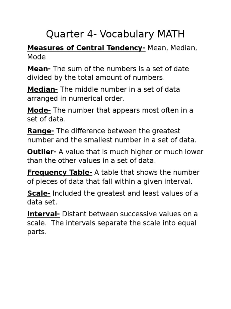 Vocabulary for Measures of Central Tendency | PDF | Teaching Methods ...
